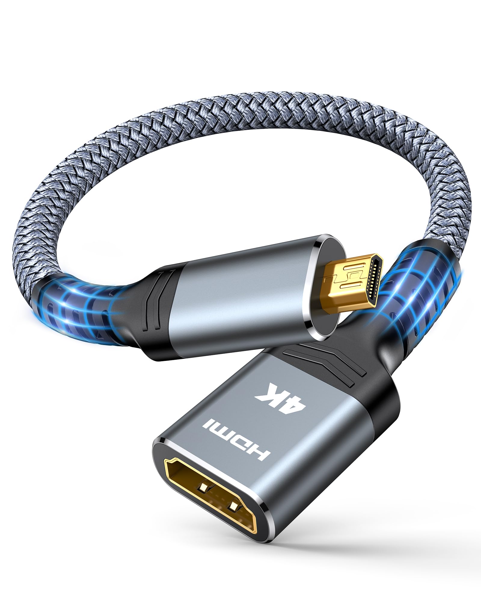 Highwings Micro HDMI to HDMI Adapter, 4K Micro HDMI Male to HDMI 2.0 Female Cable Bidirectional 4K/8K 60Hz HDR 3D 18Gbps High Speed for Hero 7/Raspberry Pi 4/EOS M50/A6000 Camera/Retroid Pocket 2+
