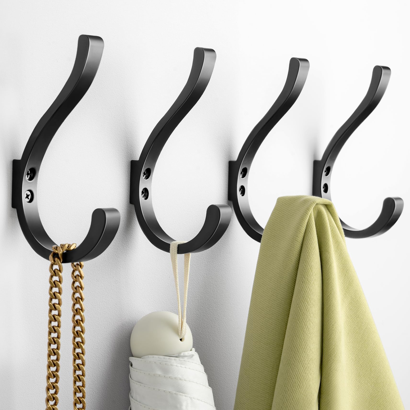 jockcaras Large Wall Hooks for Hanging Coat/Backpack - 5.4'' Huge 40LBS Heavy Duty Hanger Wall Mount Screw in, for Towel, Closet, Robe, Bag, Outdoor, Black 4 Pack