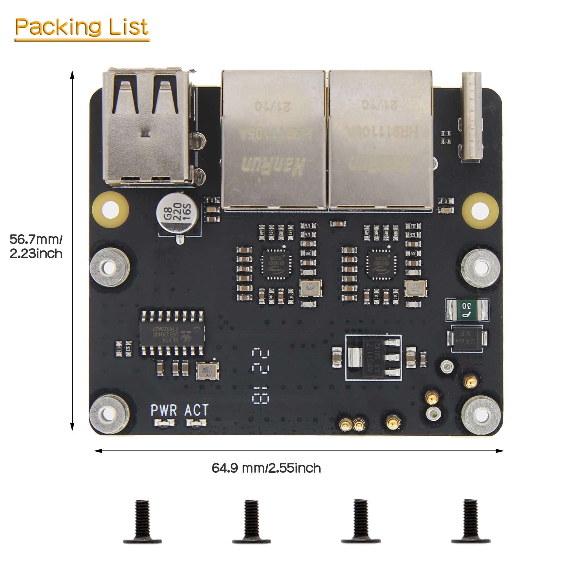Geekworm Raspberry Pi Zero 2 W Soft Router Dual 100M Ethernet Expansion Board X305 & USB HUB for Raspberry Pi Zero 2W/Zero W(Not Include Raspberry Pi)