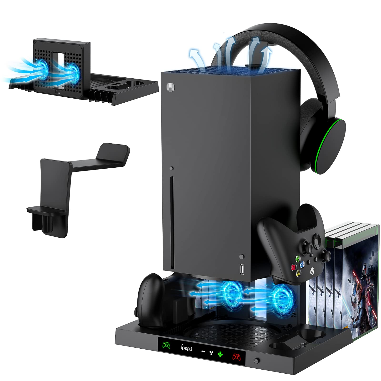 FASTSNAIL Charging Station for Xbox Series X with Cooling Fan,Charge Dock for Xbox Series X Controller with 8 Game Slots and Headset Stand