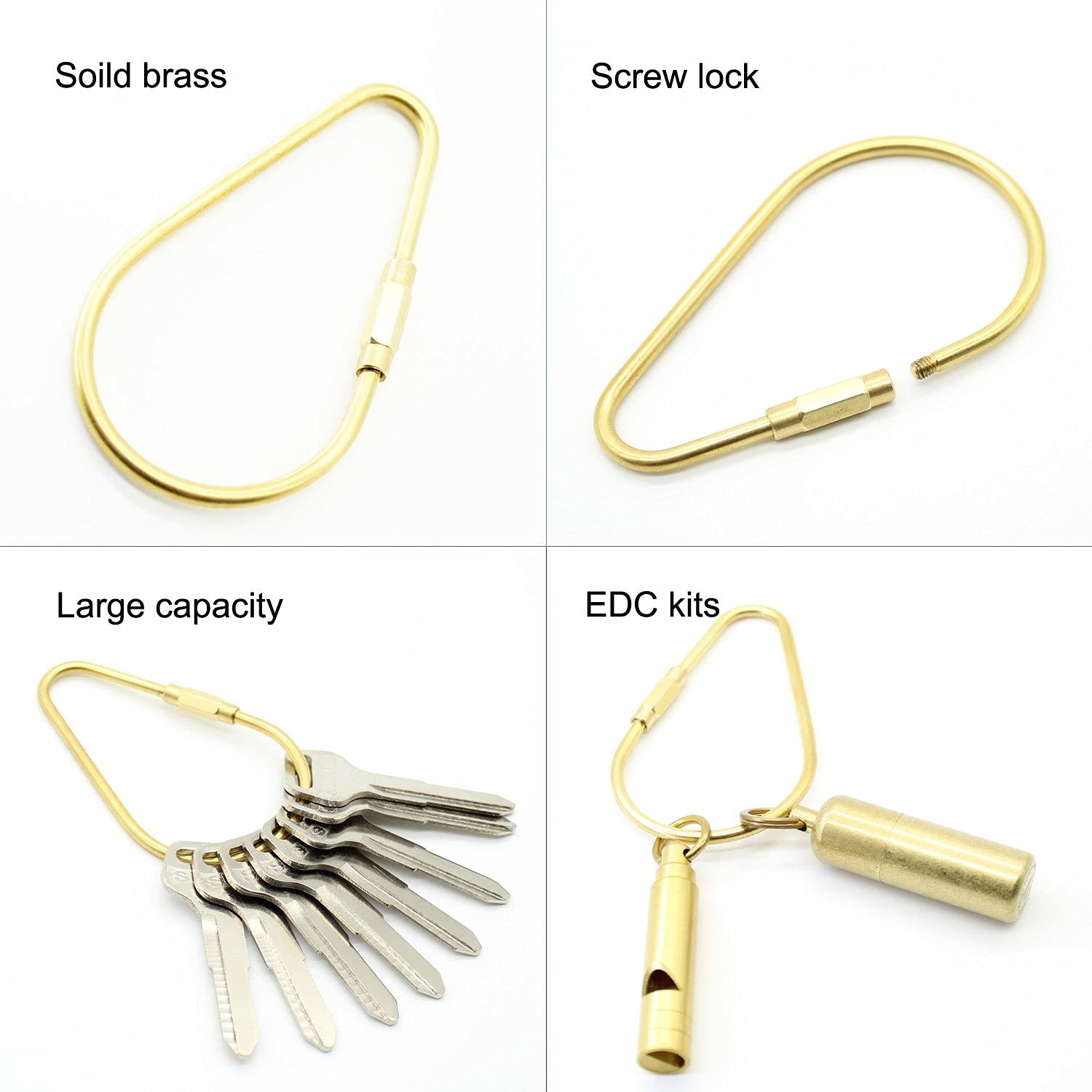 Durable Brass Screw Lock Clip Key Chain Ring, Simple Style Car keychain for Men Women (3PCS) (3), Golden, 5.04 x 4.21 x 0.55 inches;1.9 ounces