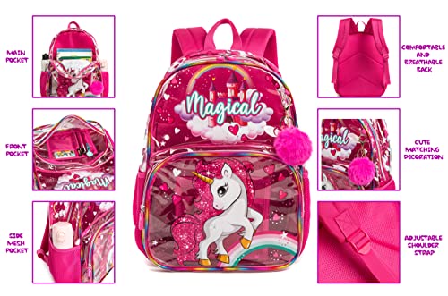 MOHCO Clear Kids Backpack 16 in Transparent Toddlers Backpack See Through Preschool Bag with Lunch Bag and Pencil Case for boys and Girls