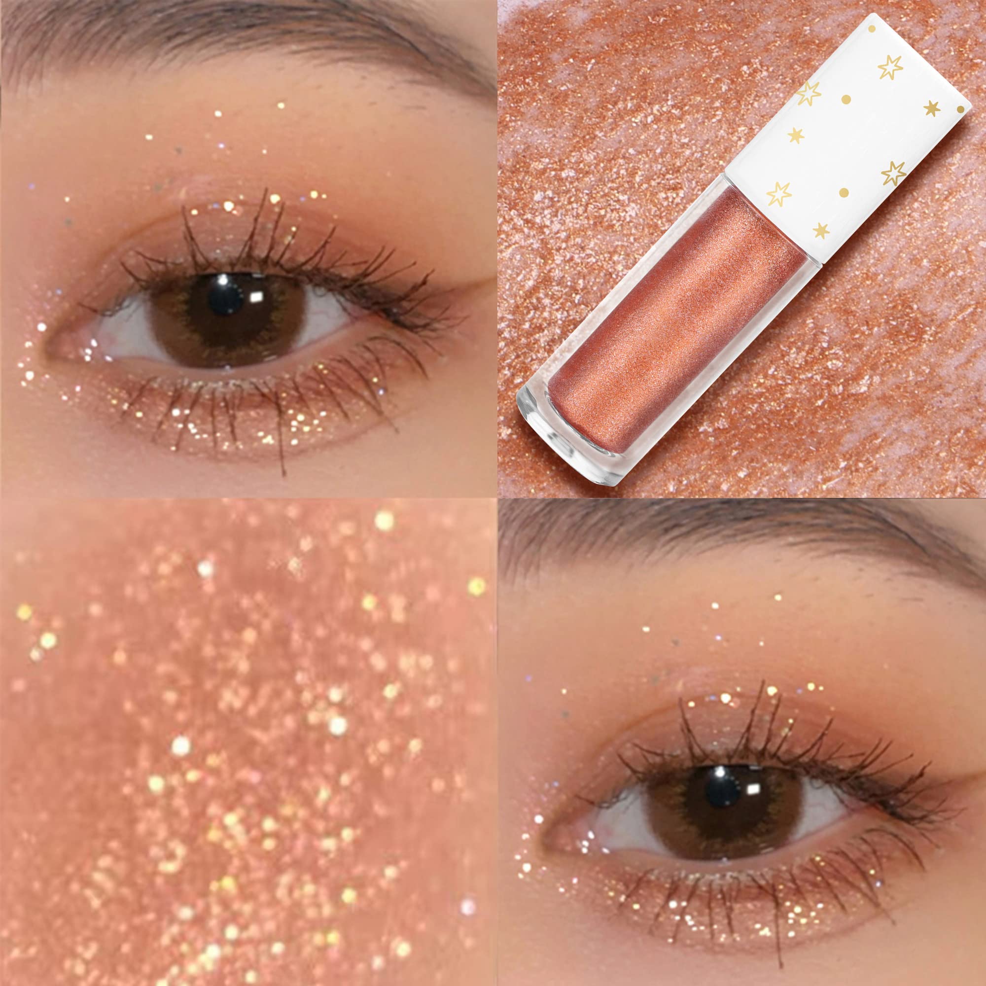 Geeneiya Korean Glitter Liquid Eye Shadow Gold Bling Eyeliner, Pigmented, Long Lasting, Quick Drying, Loose Glitter Glue for Crystals Eye Makeup (Romantic Champagne 02)