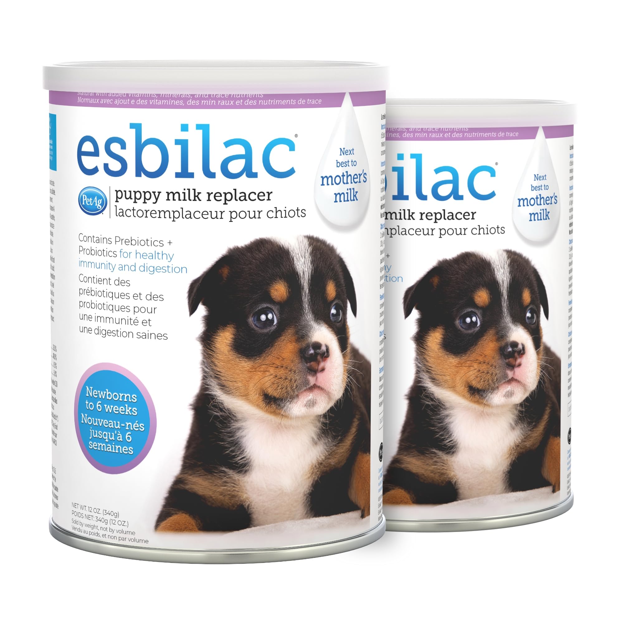 Pet-Ag Esbilac Puppy Milk Replacer Powder - 12 oz, Pack of 2 - Powdered Puppy Formula with Prebiotics, Probiotics & Vitamins for Puppies Newborn to Six Weeks Old - Easy to Digest
