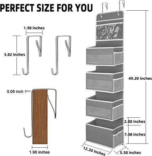 SHALORY 2 Pack Over The Door Hanging Organizer, Wall Mount Storage Hanging Organizer with 4 Large Capacity Pockets and PVC Pockets for Storage Cosmetics, Toys, and Sundries, etc(Grey)
