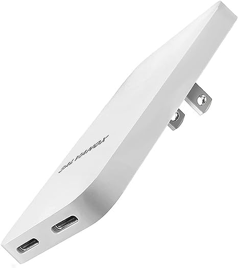Flat 2-Port USB C Wall Charger, Ultra Slim Dual Power Adapter with Type-C Cable (20W) Fast Charging for iPhone 15, Pro Max/Samsung Galaxy Models (Folding Prongs)