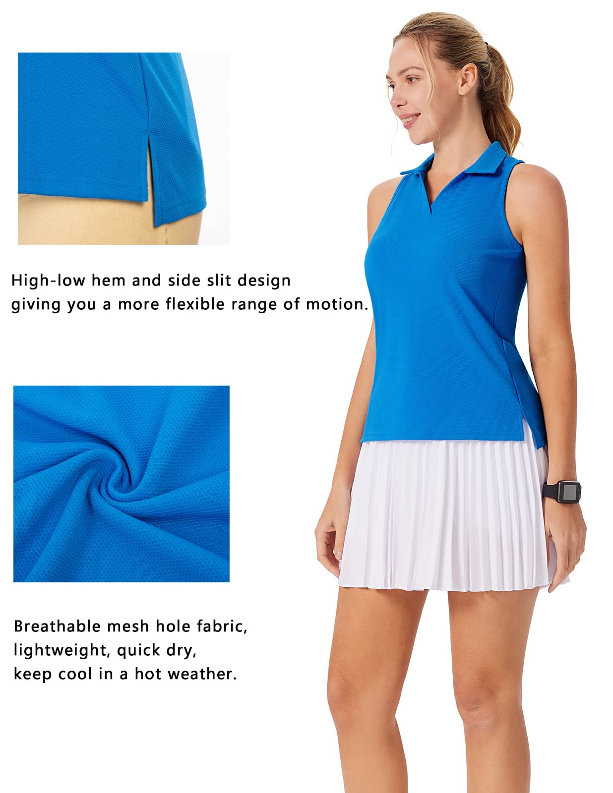 Golf Shirts for Women Sleeveless Racer Back Polo SPF 50+ Workout Tank Shirts for Running Gym(Navy Blue,L)