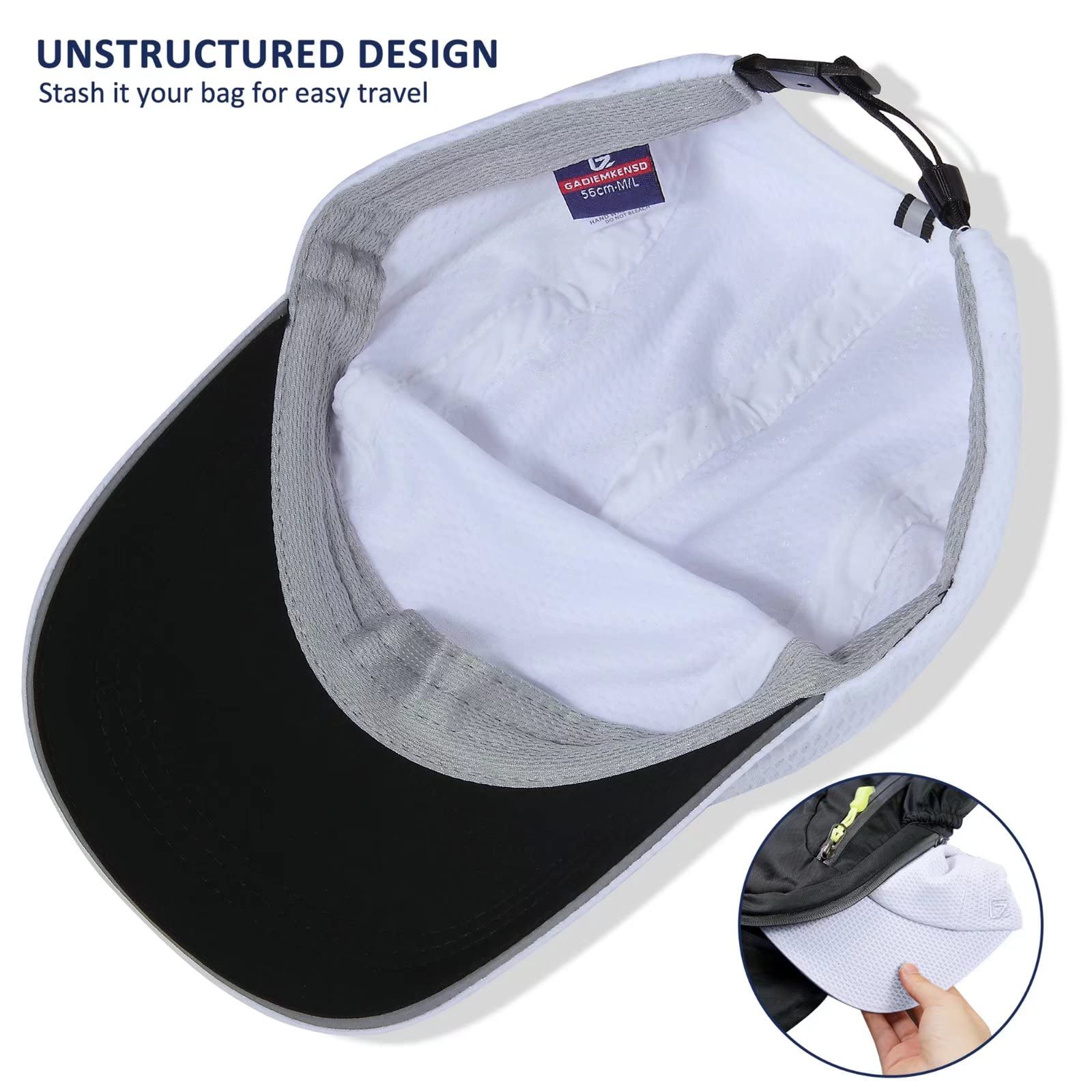 GADIEMKENSD Women's Race Day Running Hat Performance Mesh Baseball Cap - Excellent Ventilation, Lightweight, Reflective Safety Ponytail Hats for Exercise Golf Hiking Workout Gym Black White 2Pack