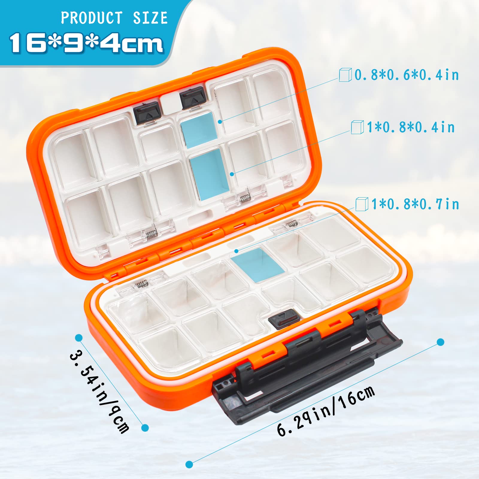 Gefischtter Fishing Tackle Box Tackle Boxes Organizer with Removable Adjustable Dividers Plastic Fishing Storage Organizer Boxes for Fishing Lure Bait Hooks(orange)