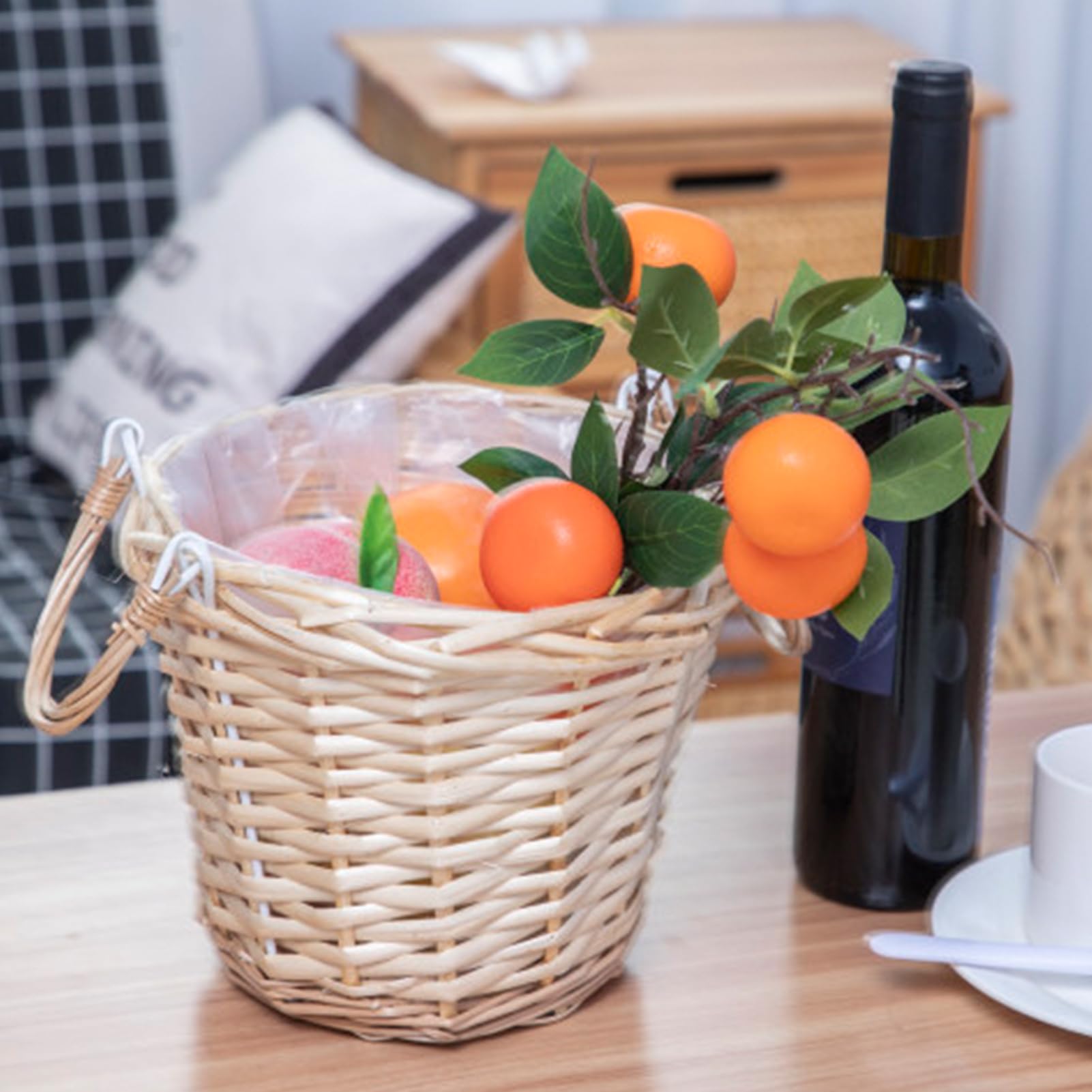 JLKIMZVO Wicker Waste Basket, Bathroom Trash Can with Handle, Wicker Garbage Can for Bathroom, Living room, Bedroom, office