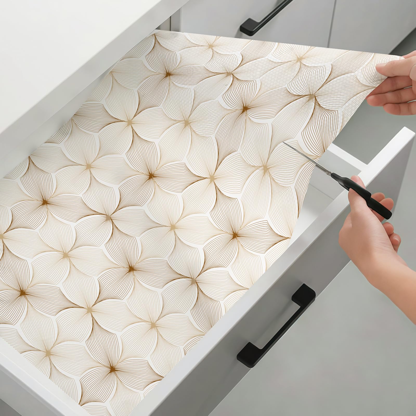 Quttisay Shelf Liner for Kitchen Cabinets,Non Adhesive Cabinet Liner,Non-Slip Drawer Liner,Waterproof Shelf Liner Easy to Clean Strong Grip Liner for Cabinets,Drawers,Cupboard,(Flower 12 inx10 FT)