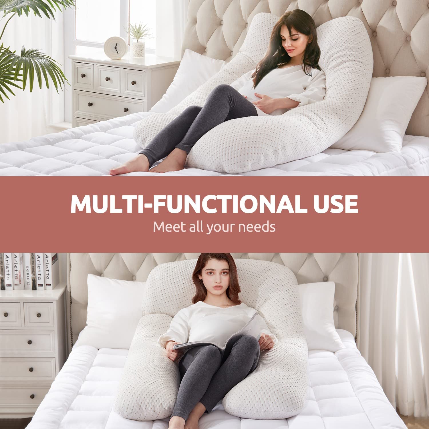 ELEMUSE Detachable Pregnancy Pillows for Sleeping, U Shaped Full Body Pillow with Removable Cooling Bamboo Cover, Pregnant Women Must Haves Maternity Pillow, Support for Head, Back, Hips, Legs, Belly