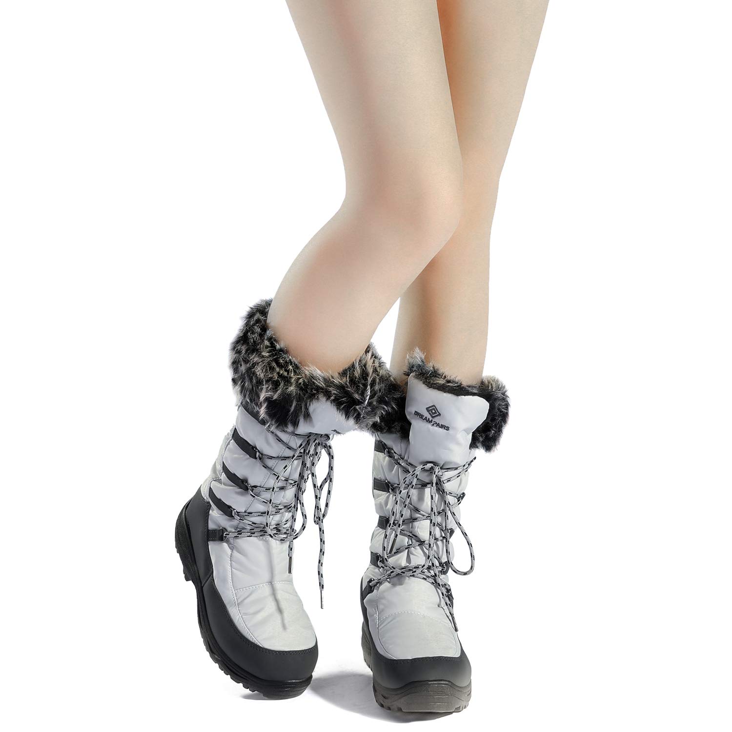 DREAM PAIRS Women's Warm Faux Fur Lined Mid-Calf Winter Snow Boots,Size 7,GREY/TAUPE,MAINE