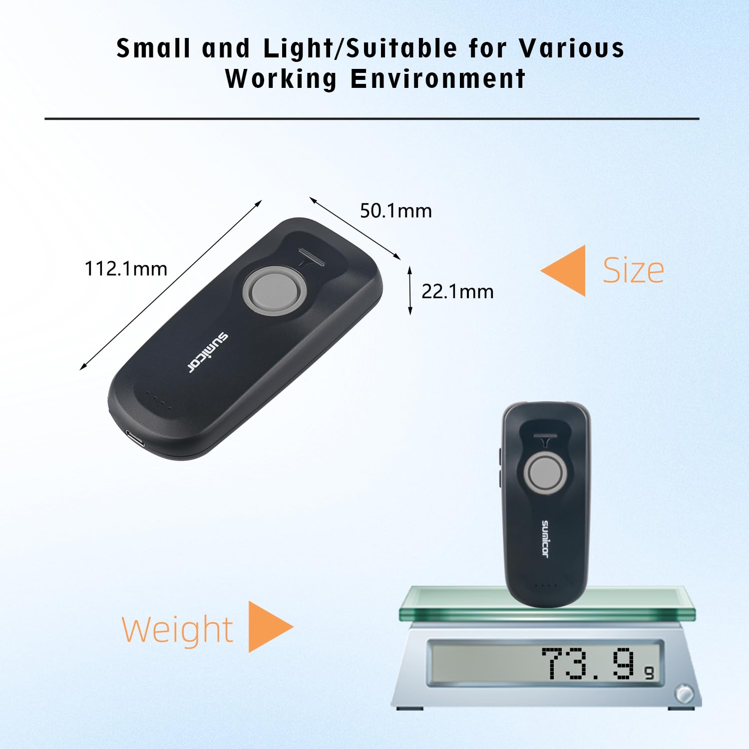 Sumicor Portable 2D Bluetooth Barcode Scanner, 1500mAh Rechargeable Battery with Level Indicator & Volume Keys, 3-in-1 Bluetooth & USB Wired & 2.4G Wireless Mini QR Barcode Scanner