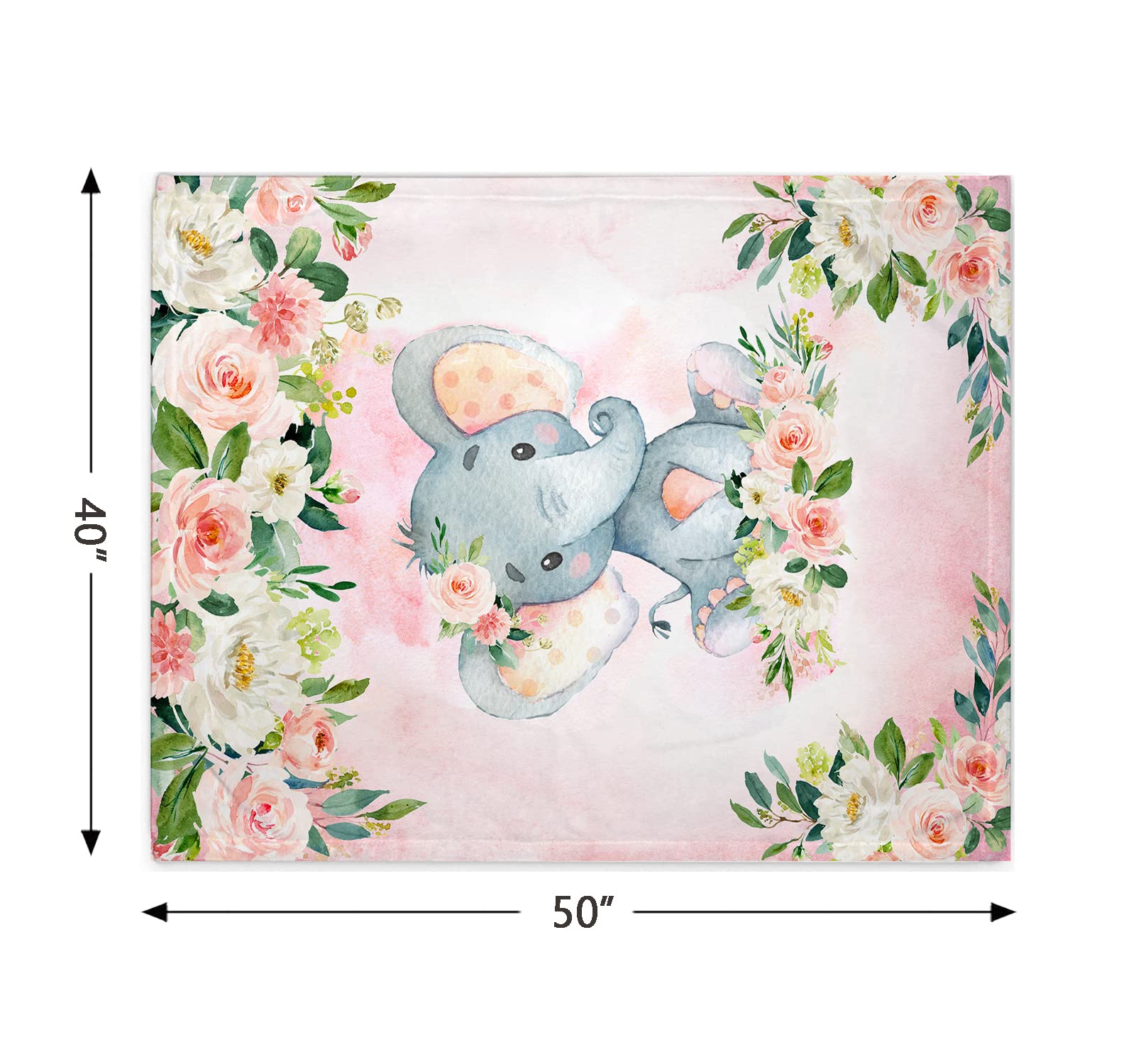 Elephant Baby Girl Blanket, Elephant Crib Bedding, Elephant Nursery Theme Baby Blanket, Pink Floral Newborn Coming Home Blanket, Bedding Swaddle Blanket (40" x 50")