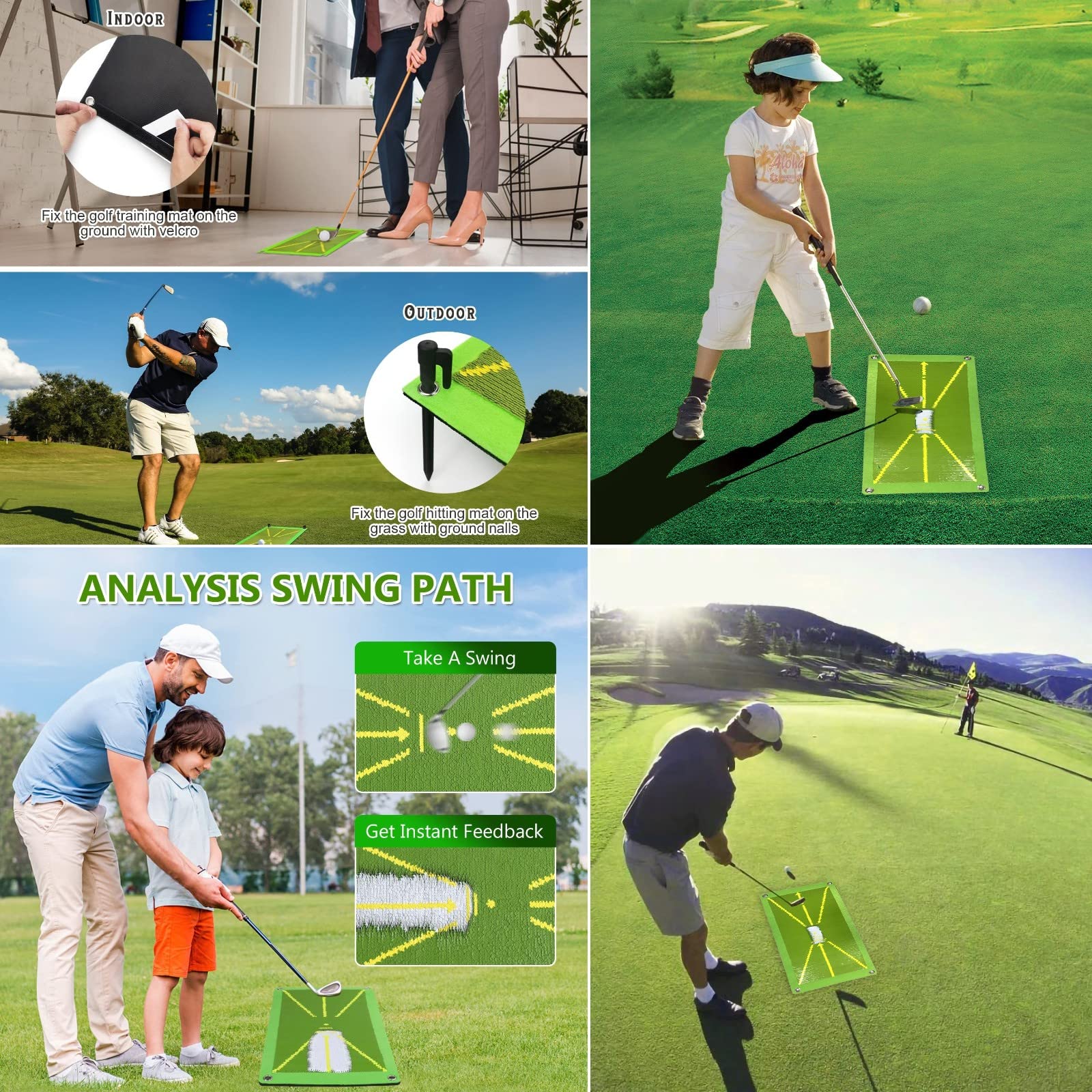 Golf Training Mat for Swing Detection Batting,Golf Mat That Shows Swing Path, Path Feedback Golf Practice Mats. Lndoor and Outdoor Golf Batting Mat, Advanced Golf Auxiliary Equipment (Batting pad A-6)