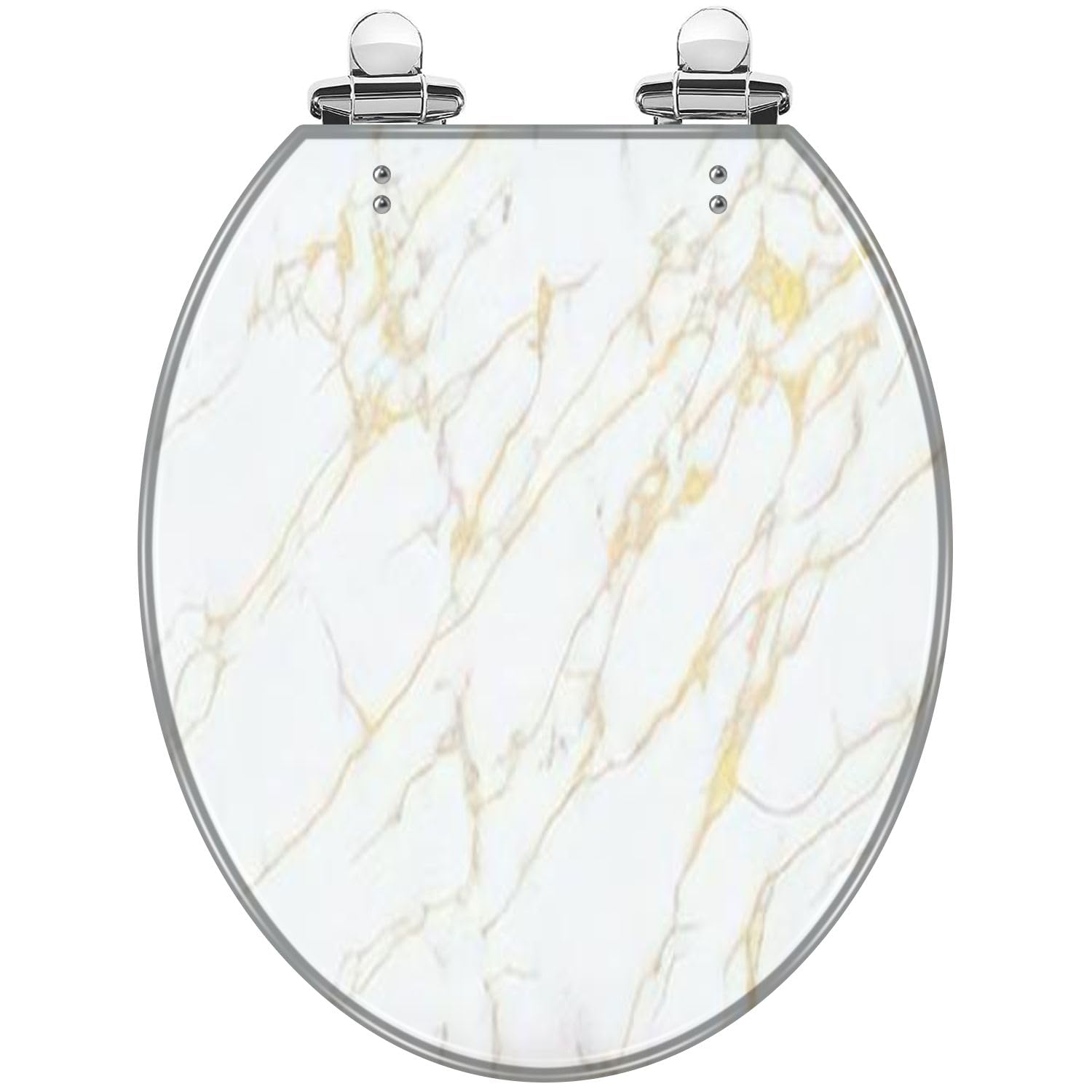 Round Toilet Seat white marble stone texture decorative Resin Toilet Seat with Quietly Close Quick Release Hinges Decorative Toilet Seat with Cover Easy to Clean and Install