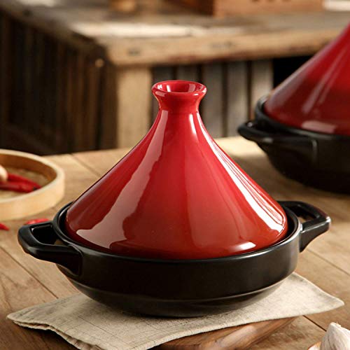 JOHQNVIGP Cast Iron Casserole Dish with Lid, for 1-6 People, Unglazed Natural Cooking Tagine, Toxic Free, for Your Kitchen, Red(25.5cm/2.4L)