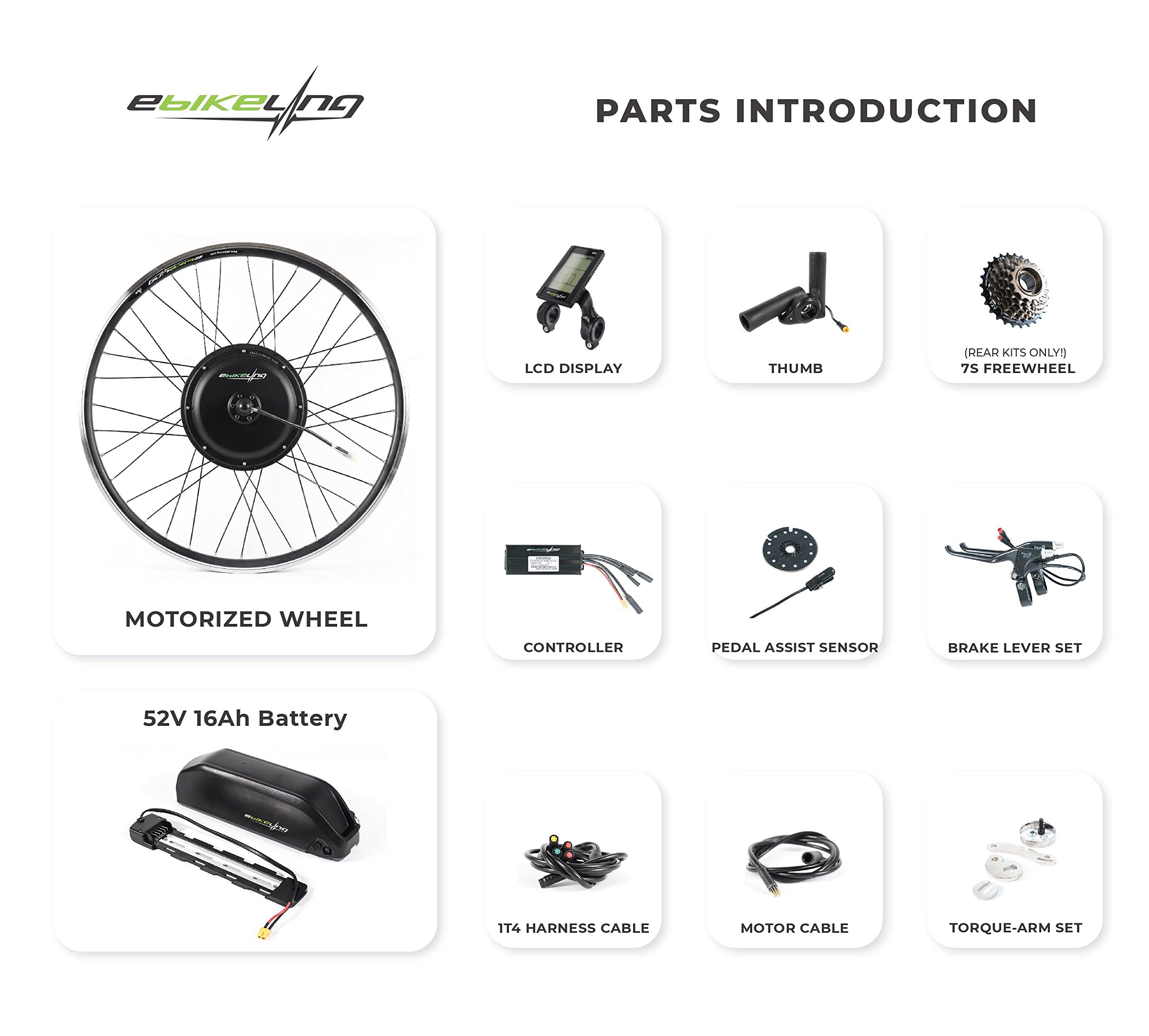 EBIKELING Waterproof Ebike Conversion Kit with Battery 26" Fat Tire Direct Drive Front or Rear Wheel Electric Bike Conversion Kit Ebike Battery & Charger Included 1500W 1200W Electric Bike for Adults