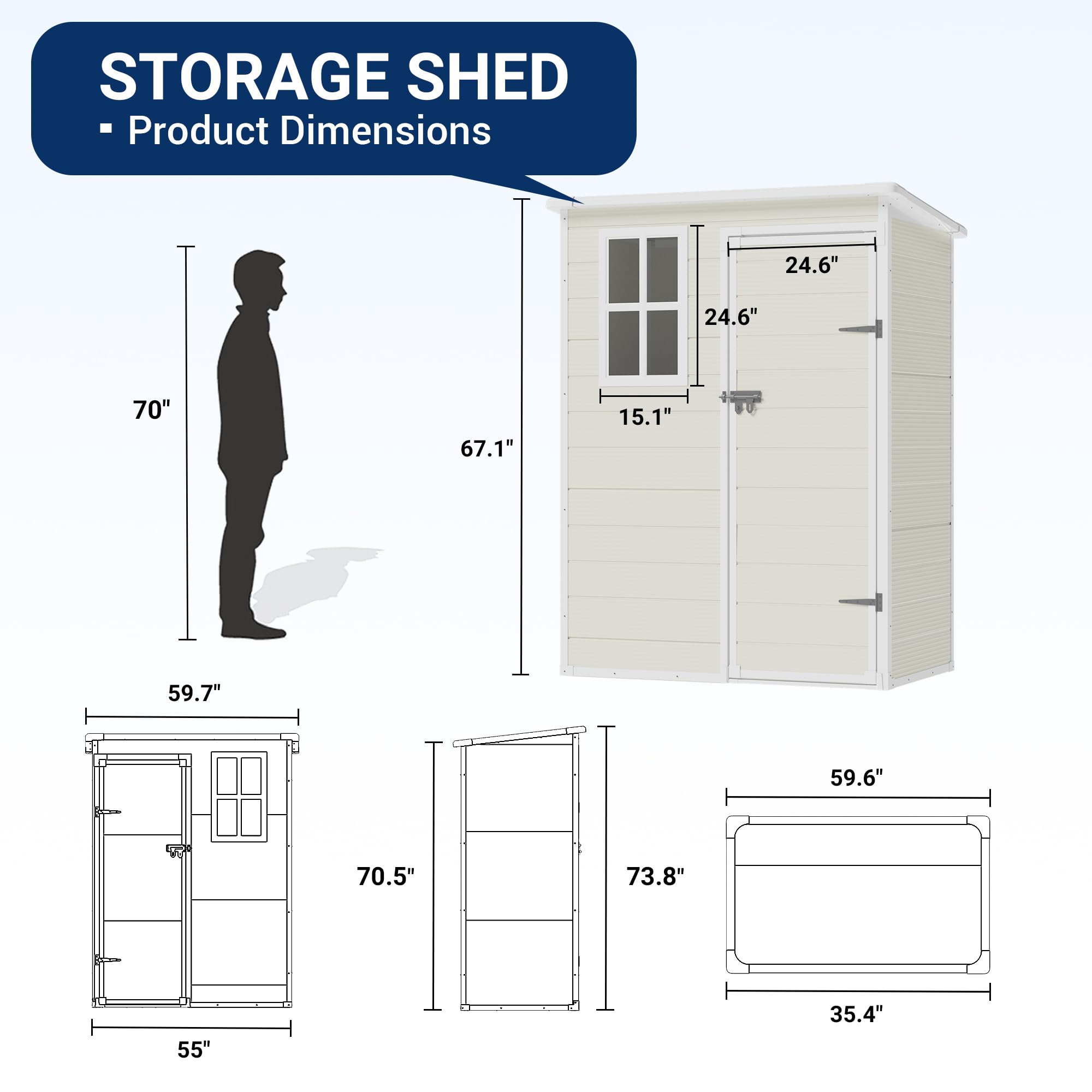 Poteban Outdoor Storage Shed, 5x3FT Resin Shed with Floor and Lockable Door for Bike, Garbage Cans,Garden Accessories, Sandstone