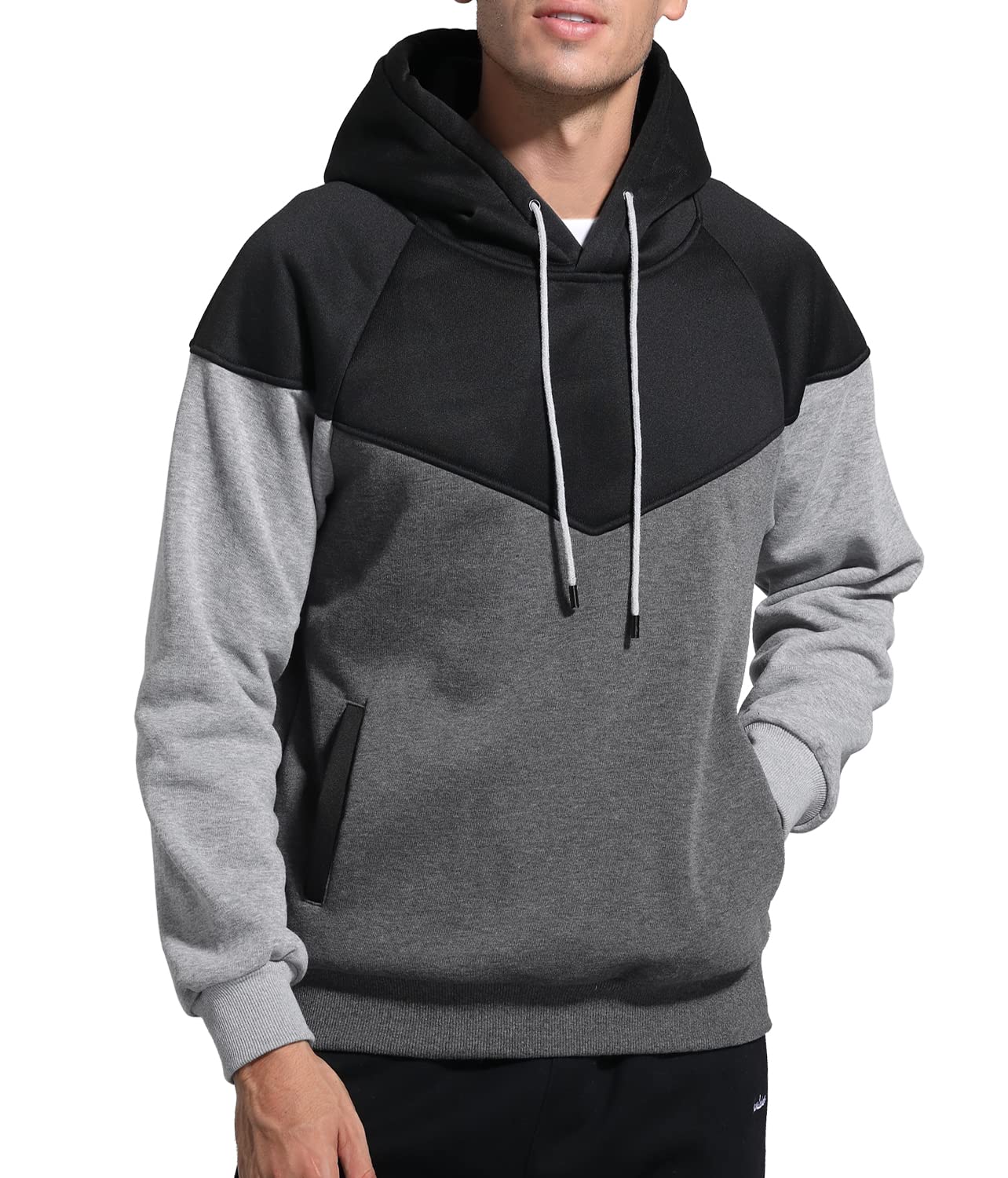 Niceif Men's Fleece Pullover Heavyweight Long Sleeve Hoodie Sweatshirt, Black Dark Grey XL