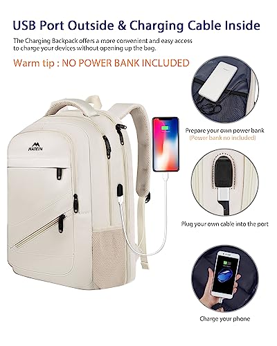 MATEIN 17 inch Laptop Backpack for Women, Big Travel Backpack Airline Approved with Luggage Strap, Heavy Duty Work Bag with USB Charging Port, Water Resistant Bag for College, Beige