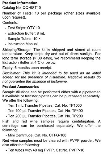 QuantiQuik Histamine Quick Test Strips (10 Strips)