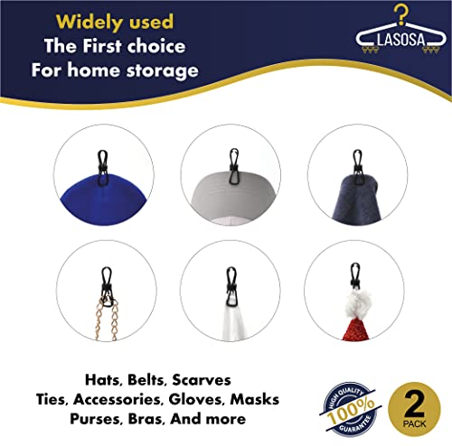 LASOSA Hat Organizer for Closet, Set of 2 - Space-Saving Cap Rack for Baseball Hats, Beanies, Scarves and More - Portable, Adjustable and Easy to Install - Premium Quality, Durable Design (Black)