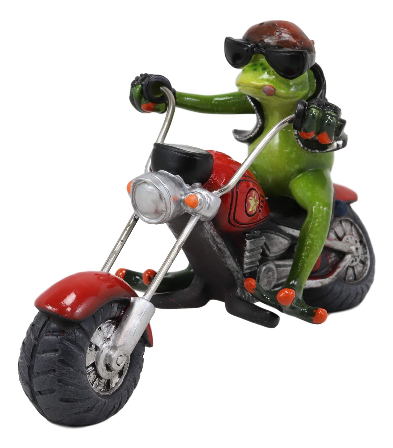 Ebros 8.5" Long Born to Ride Biker Frog Smoking Cigar Riding On Red Chopper Motorcycle Bike Statue Crazy for Frogs Toads Home Decor Accent