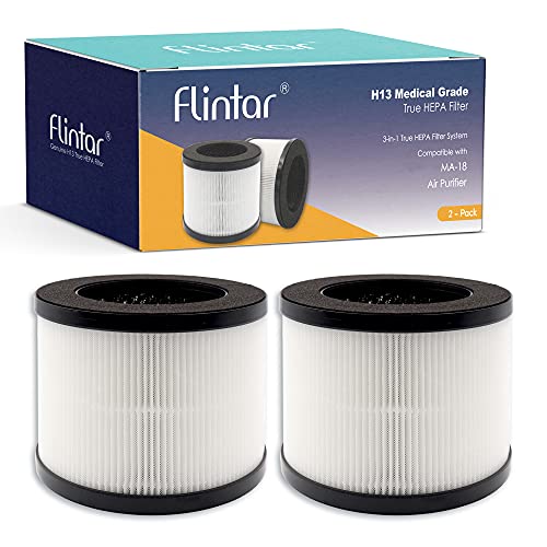 Flintar True HEPA Replacement Filter, Compatible with MA Air Purifier 18 Series, 3-stage Pre-Filter, H13 True HEPA and Activated Carbon Filter Set, 2 - Pack