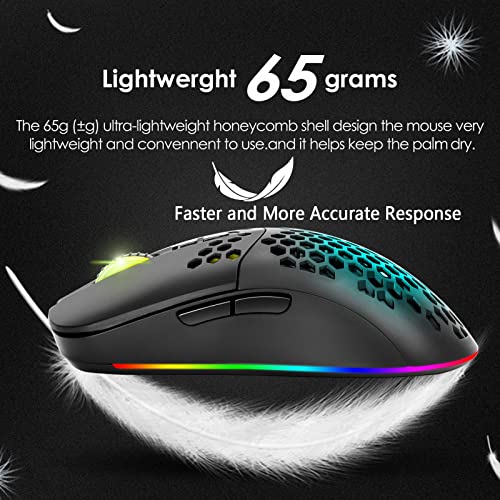 GreenPoster Computer Mice for Laptop Mouse Gaming Pointing Device Wireless 2.4G Bluetooth Luminescent for Games 6 Keys Lights Can Be Turned Off,Black,129x66x39mm