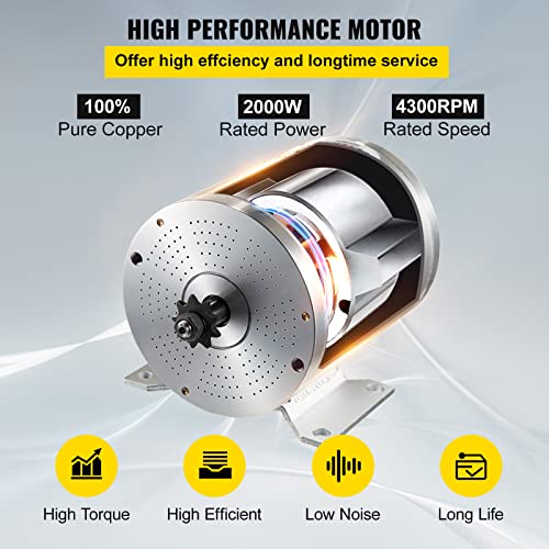 VEVOR Brushless Motor Kit, 2KW 48V 42A Brushless Motor Kit High Speed 4300RPM Electric Scooter Motor w/Mounting Bracket, Go Kart Motor for Bicycle Motorcycle, Speed Controller, Throttle, E-Bike