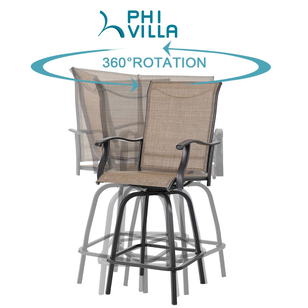 PHI VILLA 3 PCS Patio Swivel Bar Set Outdoor Furniture Bar Height Bistro Set, 2 Bar Stools and 1 Table