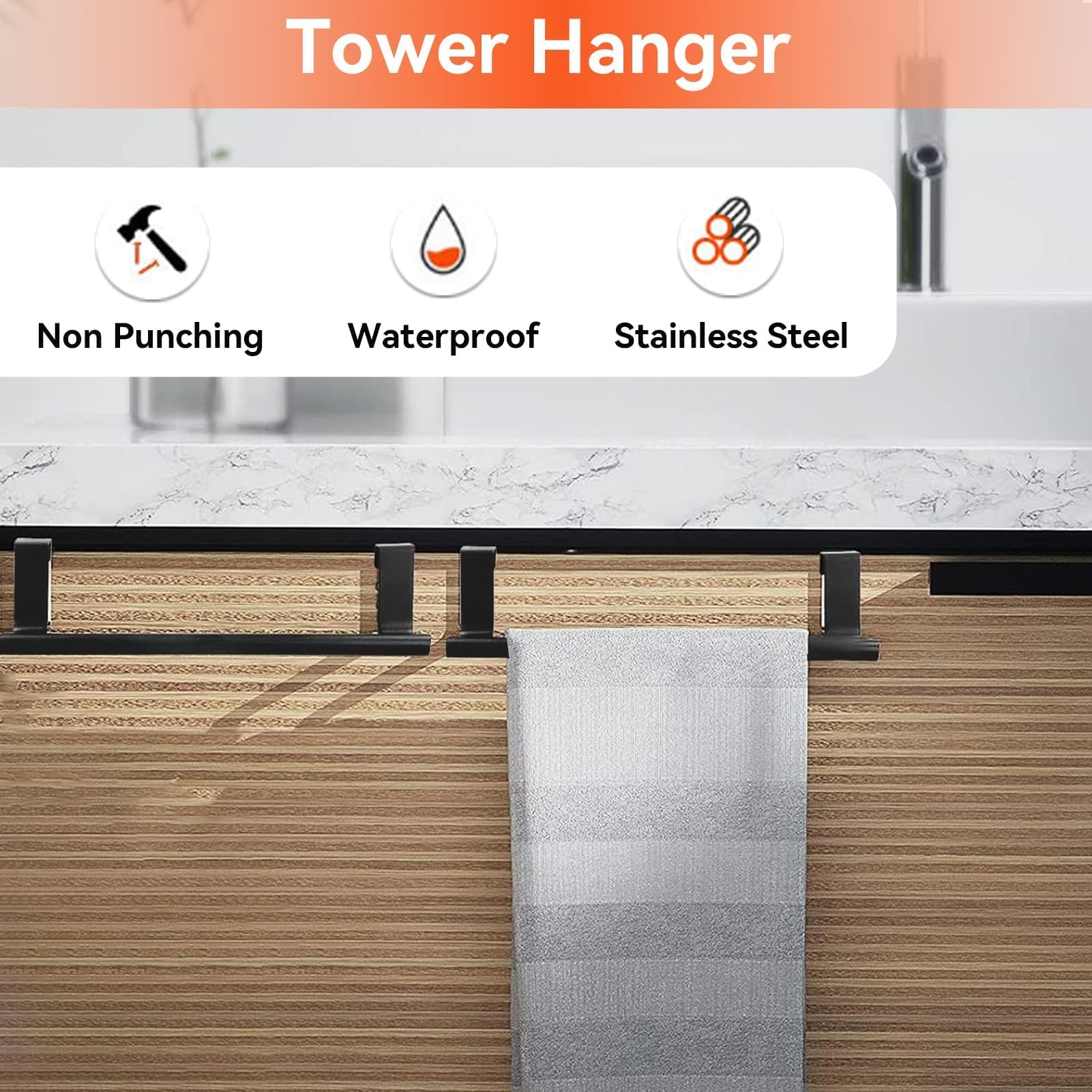 Over Cabinet Cupboard Door Towel Bar, 2 Pack Stainless Steel Kitchen Towel Holder Over Door Towel Rack Bar Holder Towel Racks for Bathroom Door (23cm)