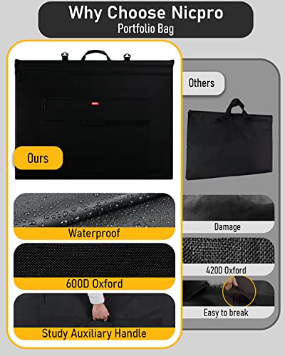Nicpro Light Weight Art Portfolio Bag, 32 x 42 Extra Large Art Portfolio Case with Detachable Shoulder Strap, Leather Corners, Carrying Storage Case for Artwork, Canvas, Poster, Sketching, and Drawing