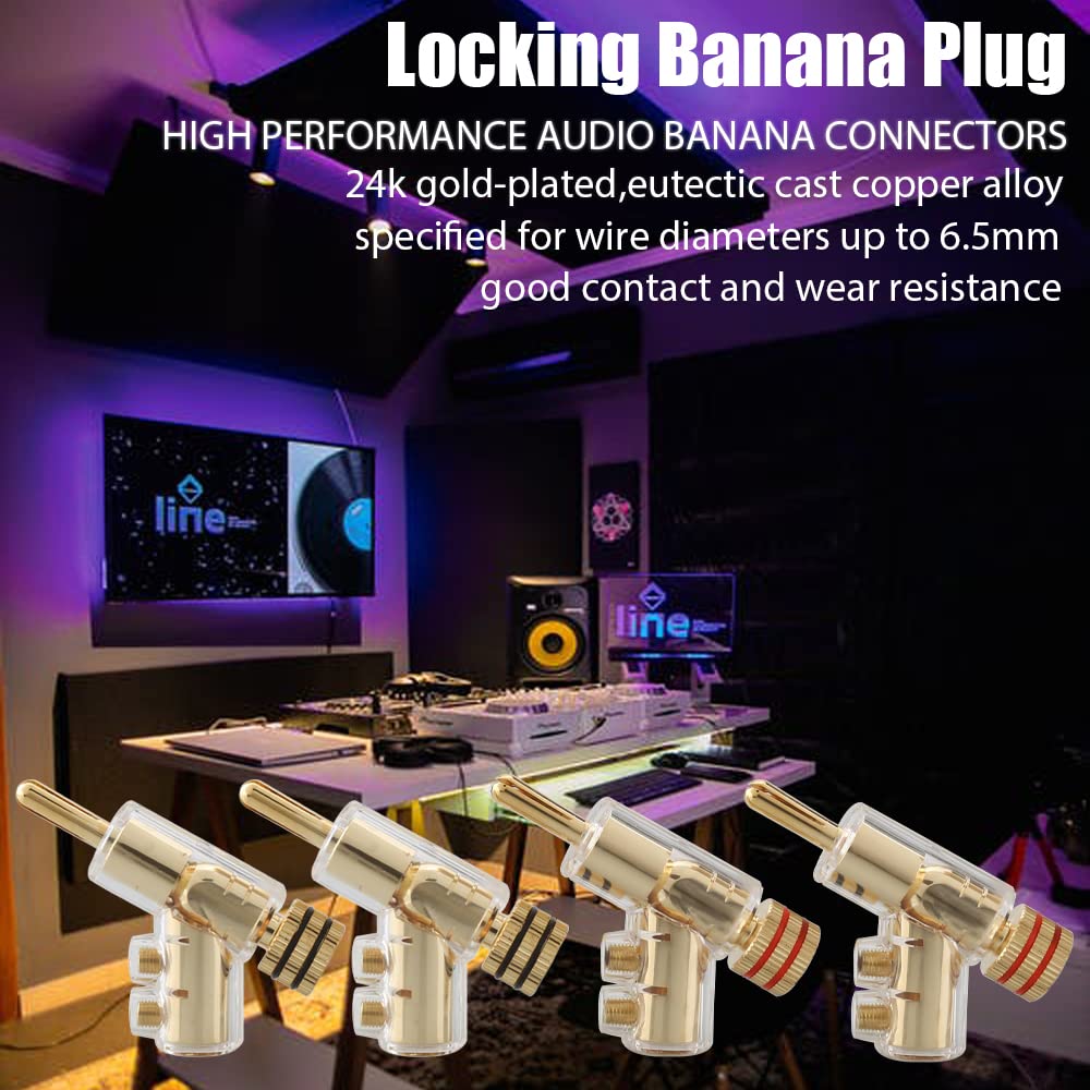 Tertullus 4Pcs Banana Clips Connectors Banana Plugs for Speaker Wire Gold Plated Screw Locking Connectors for Speaker Wire,AV Receiver, Amplifier, Surround Sound