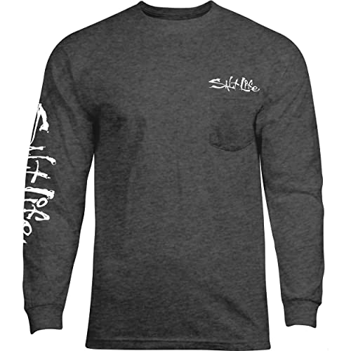 Salt Life Mens Hook Line and Sinker Fade Long Sleeve Classic Fit Shirt, Navy, Large