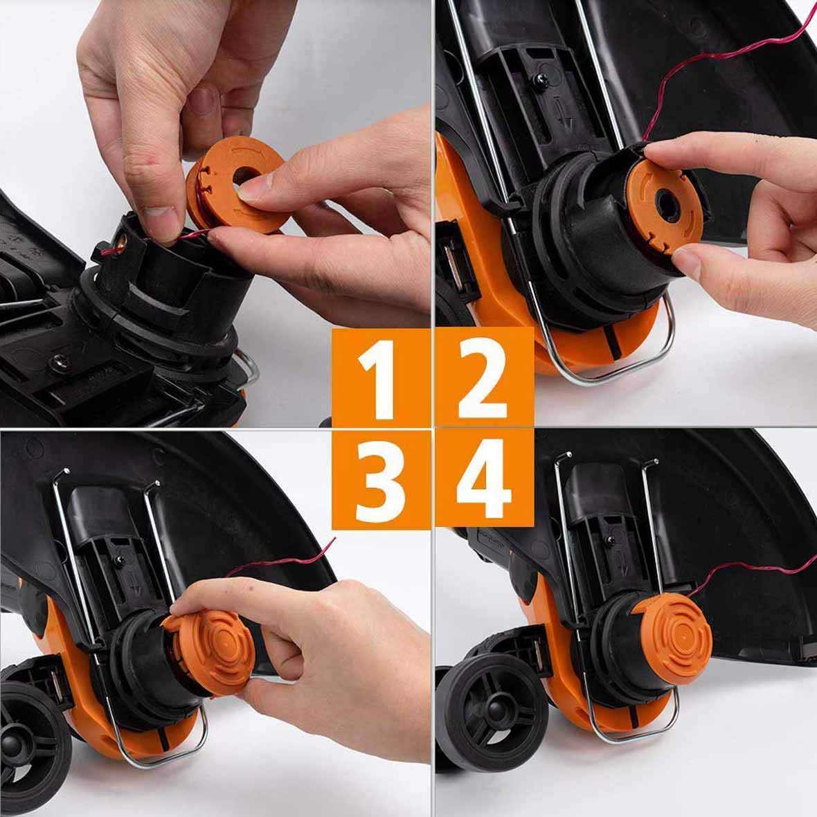 Fyange 10ft 0.065" Line String Trimmer Replacement Spool for Worx WA0010 WG180 WG163 WG175 Electric Trimmer/Edger Weed Eater Line 10ft 0.065 ”+ 2 Pack Spool Cap Covers (8 Spools, 2 Caps)
