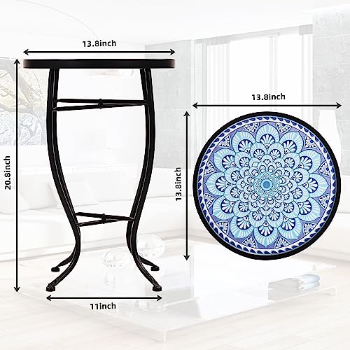 Elevon 14 Inch Round Side Ceramic Tile Top Indoor and Outdoor Accent Table, Greek