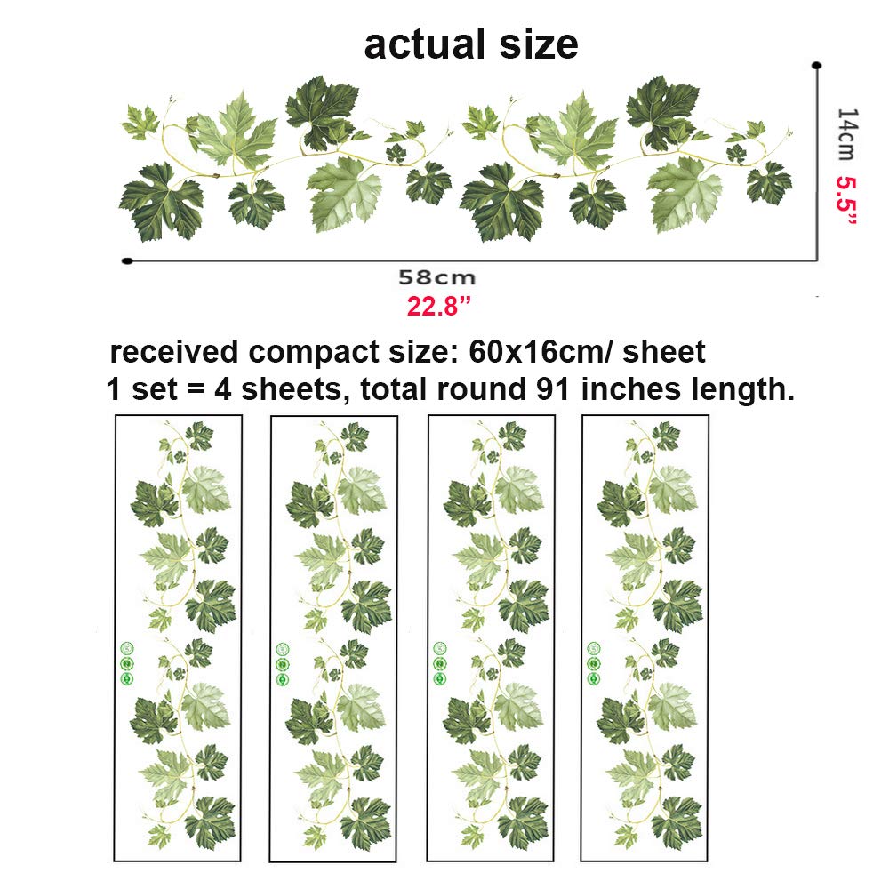 Evergreen Ivy Wall Decals Vines Border Wall Decor Stickers for Kitchen Living Room Decorations Set of 4 Sheets