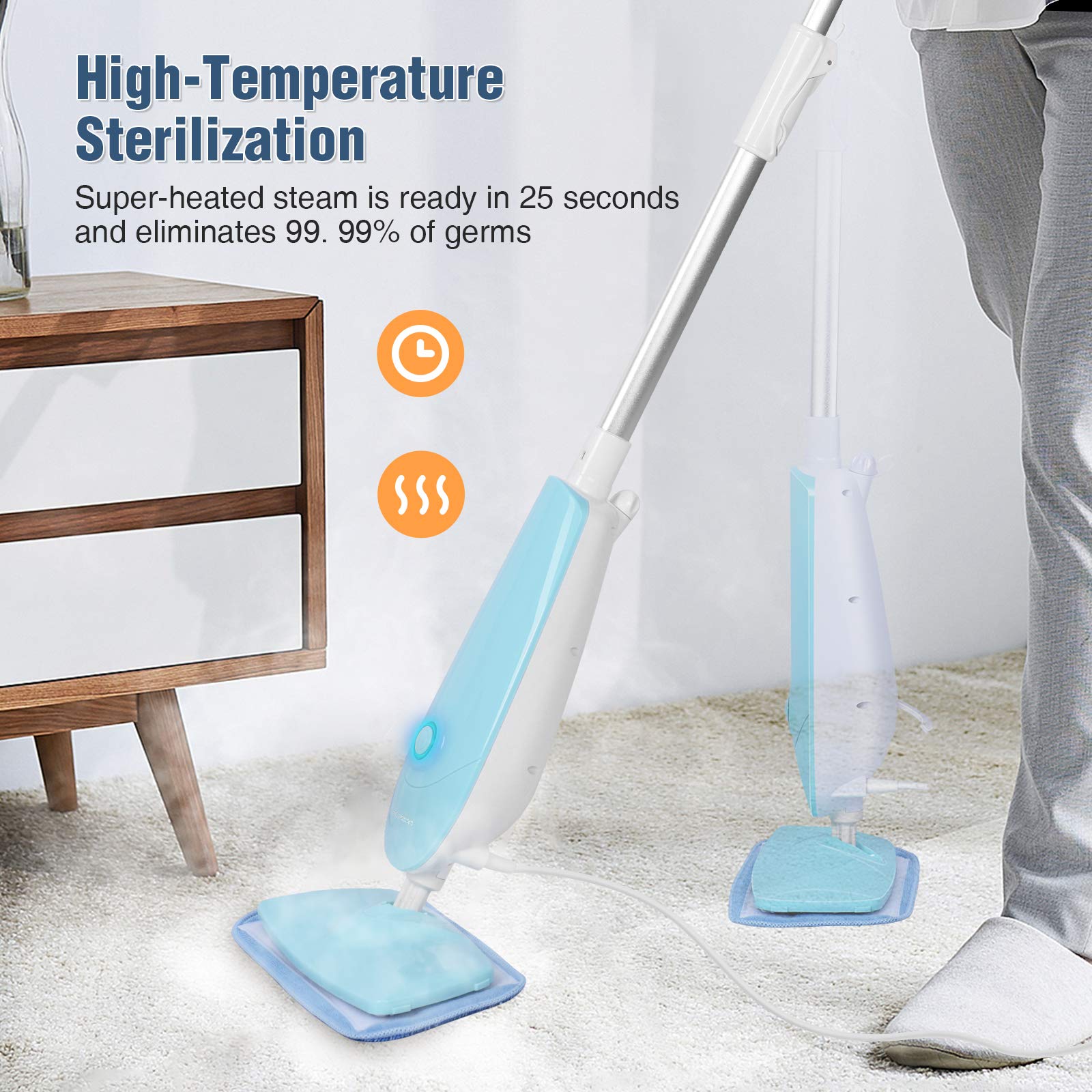 elezon Steam Mop 25s Fast Heating Floor Steamer for Hardwood and Tile, Lightweight Steam Floor Cleaner, M100