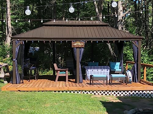 PURPLE LEAF 12' X 20' Hardtop Gazebo Pavilion for Outdoor with Netting and Curtains Deck Backyard Heavy Duty Sunshade Large Metal Patio Permanent Canopy
