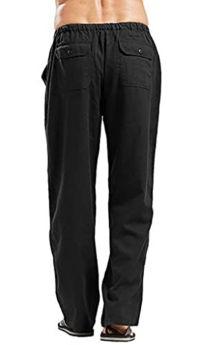 utcoco Qiuse Men's Casual Loose Fit Straight-Legs Stretchy Waist Beach Pants (X-Large, Black)