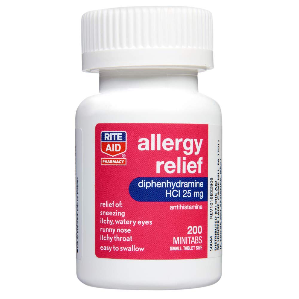 Rite Aid Antihistamine Allergy Relief with Diphenhydramine | Allergy Medicine | Easy-to-Swallow Small Tablet Size Allergy Relief | Common Cold & Respiratory Allergy Medication (200 Count)