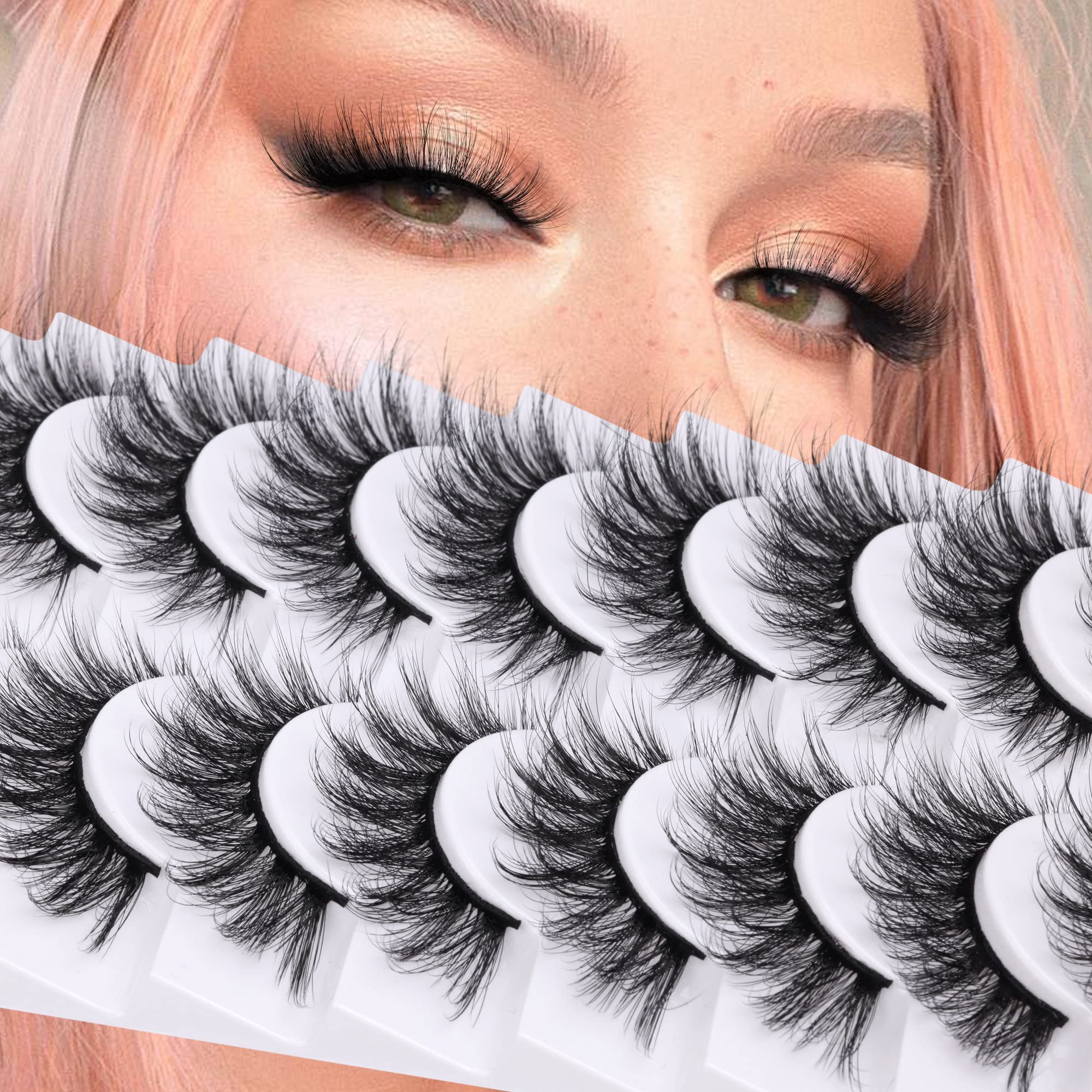 Mink Lashes Fluffy Cat Eye False Eyelashes Natural Look Wispy Lashes 3D Faux Mink Lashes Pack 10 Pairs Fake Eye Lashes Strip by Ruairie