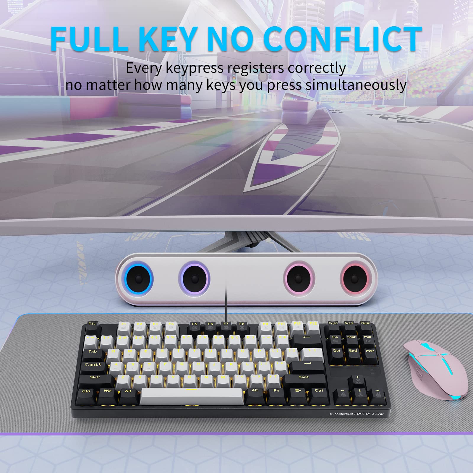 HUO JI E-YOOSO Z-87 Mechanical Gaming Keyboard 87 Key LED Backlit Wired with Anti-Dust Proof Switches Tenkeyness for Windows PC (Red Switches,Grey and Black)