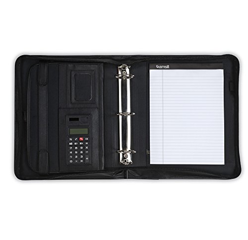Samsill Professional Padfolio/Portfolio with Zippered Closure Case, 2 Inch Removable Round Ring Binder, Retractable Handles, Interior 10.1” Tablet Sleeve, Black