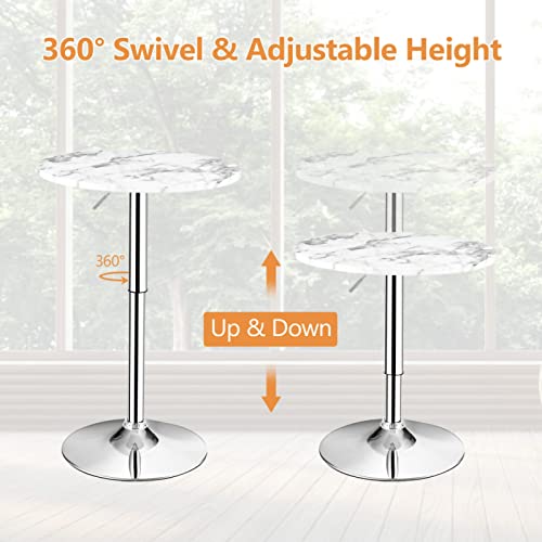 TUOCHUFUN Round Cocktail Bistro High Table with Black Top and Base,360° Swivel Cocktail Pub Table with Sliver Leg for Home, Bar Table (White)