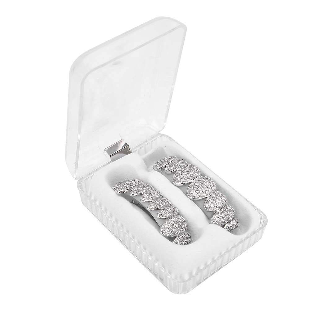 Grillz Teeth, Teeth Set Hip Hop Prop Teeth Accessory Decoration for Halloween Party Gift (Silver Suit)