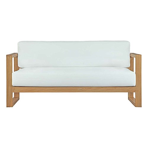 Modway Upland Teak Wood Outdoor Patio Sofa with Cushions in Natural White
